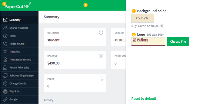 Customize the User web interface | PaperCut