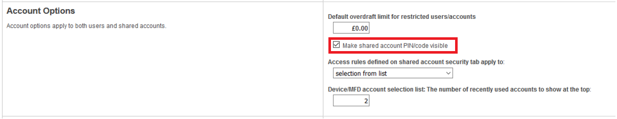 Export Shared Account PIN Codes | PaperCut
