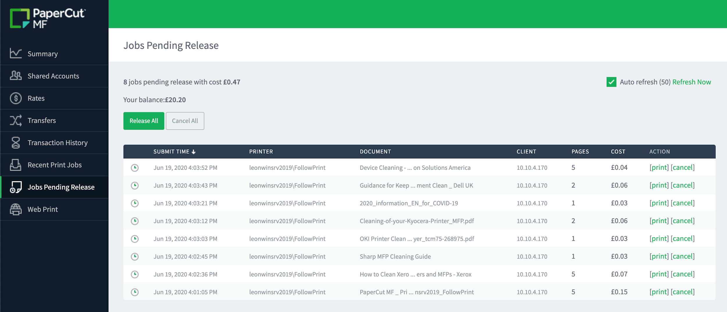 Print authentication